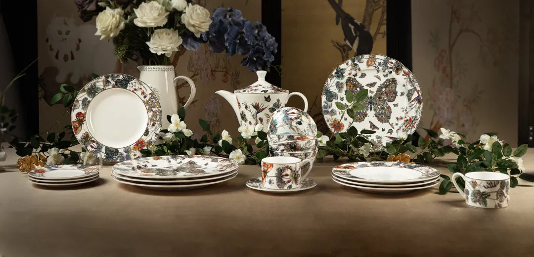 Chinoiserie Bone China Dinnerware Set - "Hundred Butterflies" Series