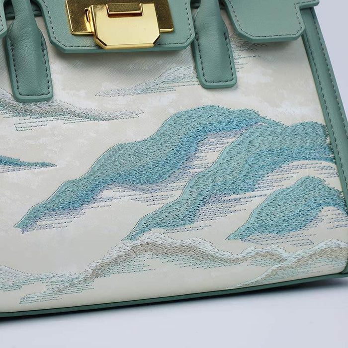 Green Cloud Mountain Embroidery Leather Elegant Crossbody Handbag ...
