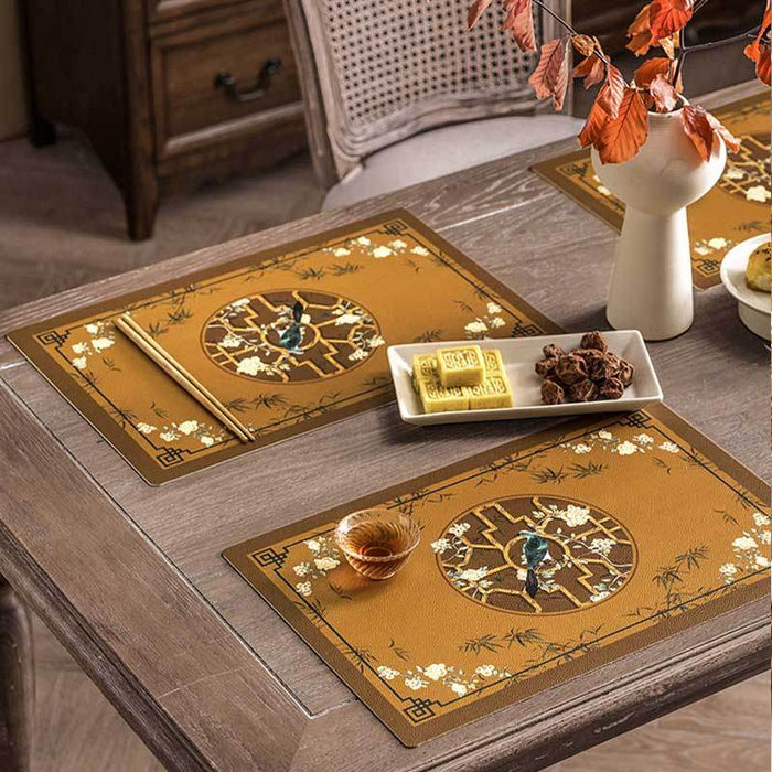 Luxury Faux Leather Placemats (Set of 2) - Chinoiserie Vintage Thick ...
