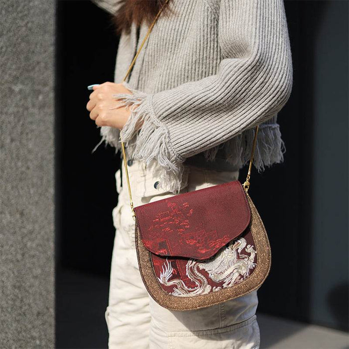 Ultra-Light Saddle Loong Embroidery Bag Recycled Fabric with Hualuo Si