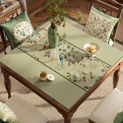 Chinoiserie Green Leather Square Table Mat Waterproof Easy Clean