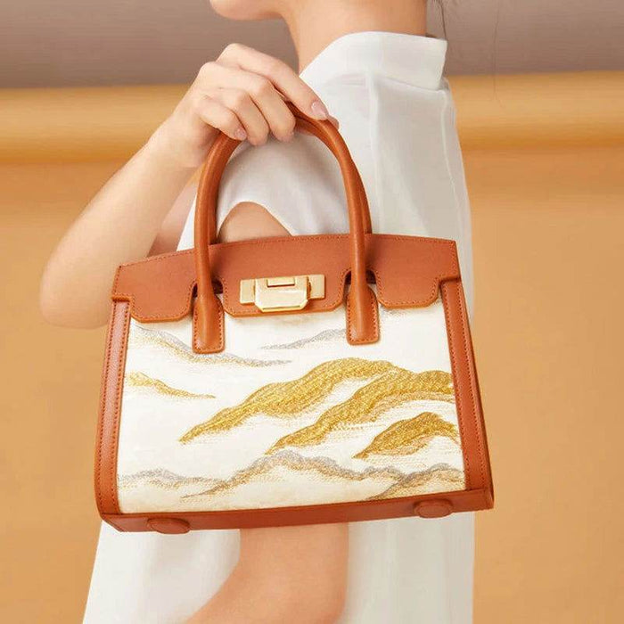 Green Cloud Mountain Embroidery Leather Elegant Crossbody Handbag ...