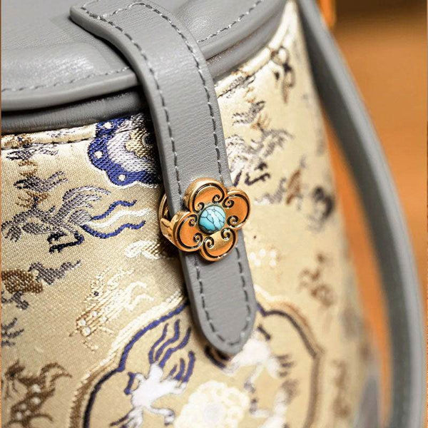 Grey Handcrafted Song Brocade Fragrant Cloud Silk Bucket Bag | Sinocultural