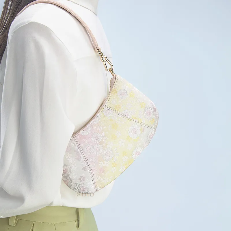 Chinoiserie Luxury Pink Song Brocade Silk Shoulder Bag | SinoCultural